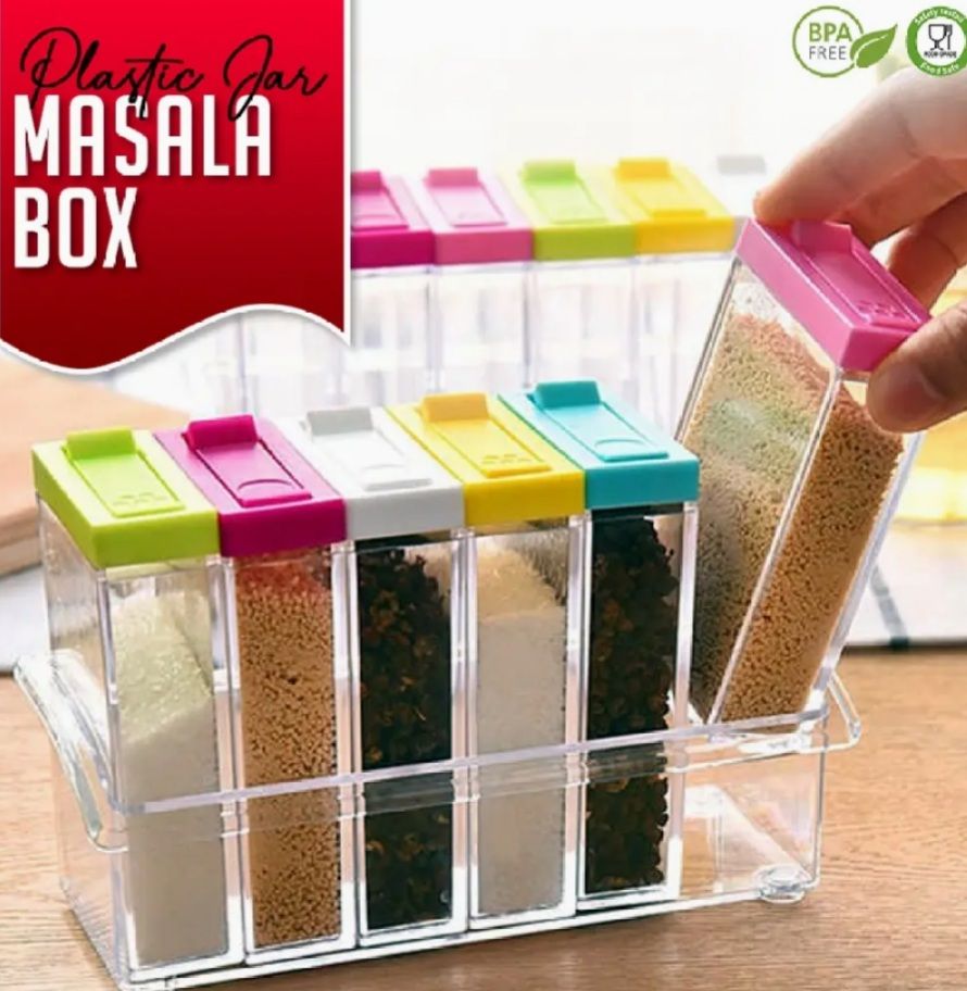 6 Piece/set Transparent Plastic Masala Spice Jars Sat For kitchen ...