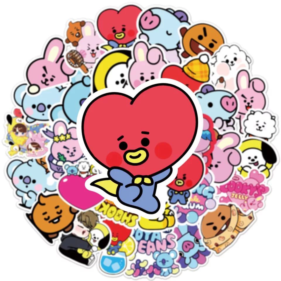 KPOP BT21 cute Glossy Stickers Pre-cut 10/25/50 PCS CUTOUT STICKERS ...