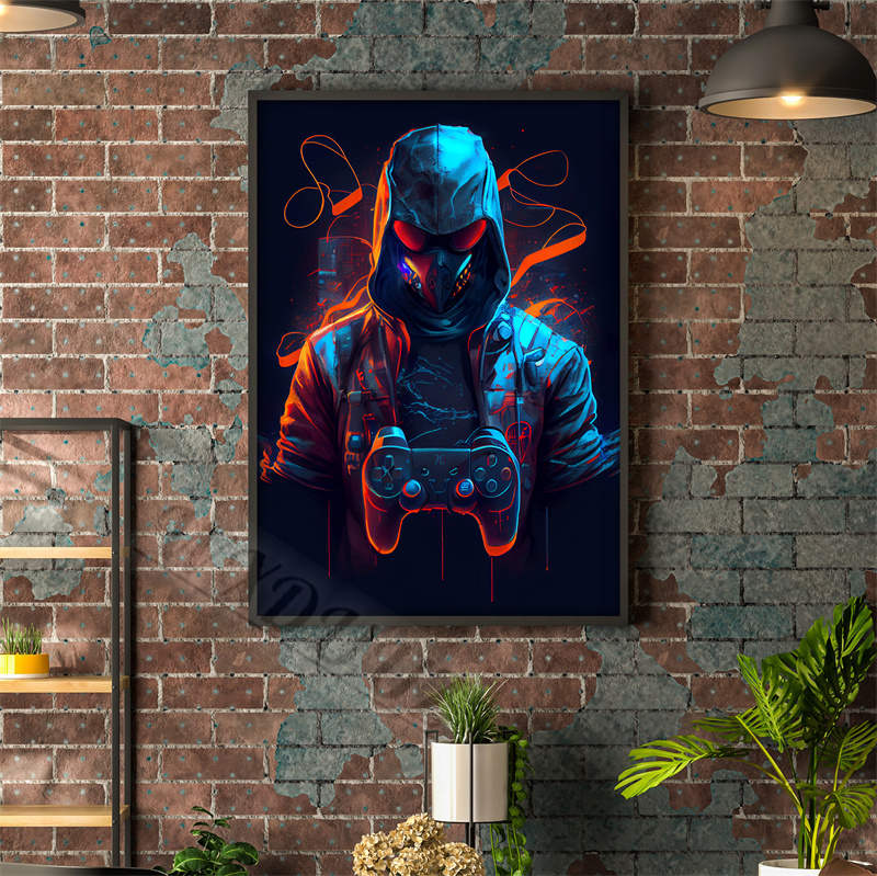 80s Colorful Punk Neon Gamer Controller Cool Gaming Poster for Wall Art ...