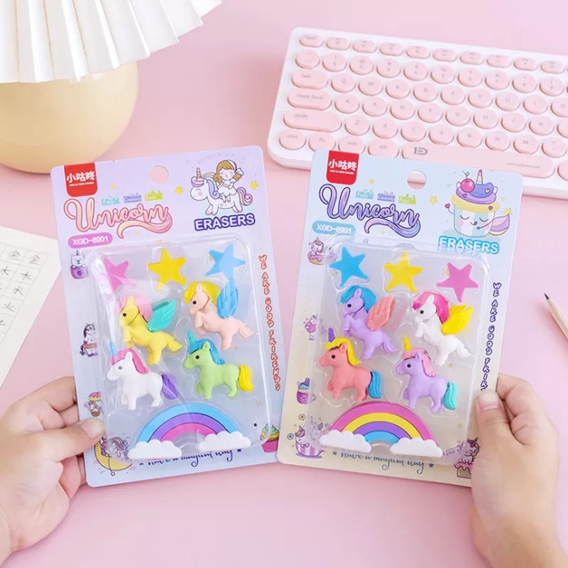Cartoon Eraser Color Unicorn Rainbow Pentagram Eraser Rubber Creative ...