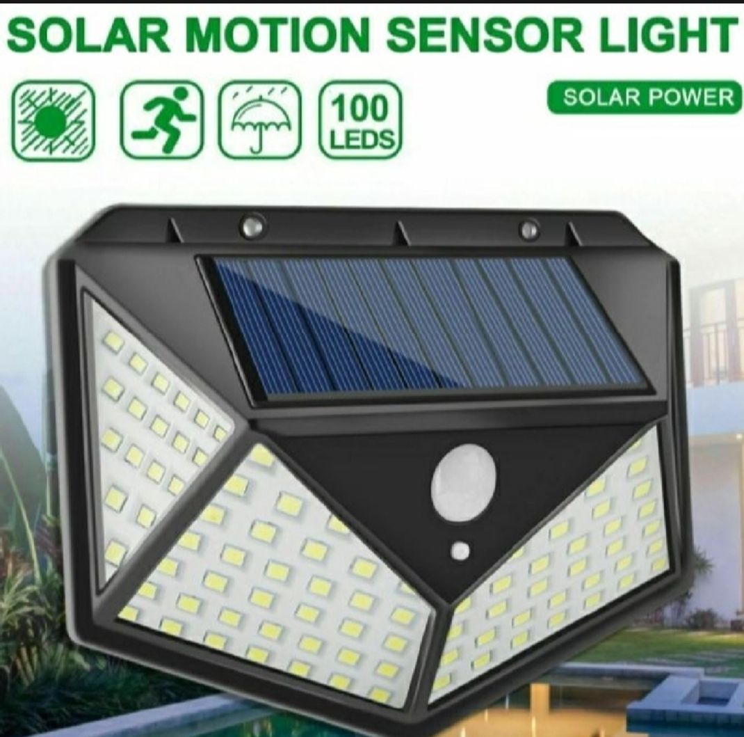 Solar light 100 LED solar lamp motion detector outdoor flood sensor ...
