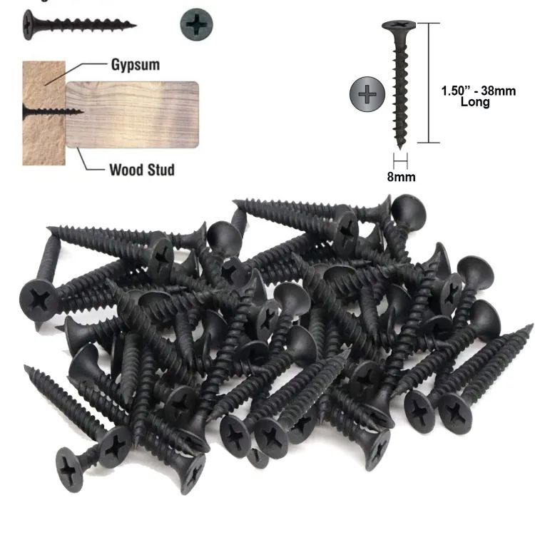 100pcs Black Gypsum Screw Wood pointed Self Tapping Screw Size 2-1/2 ...