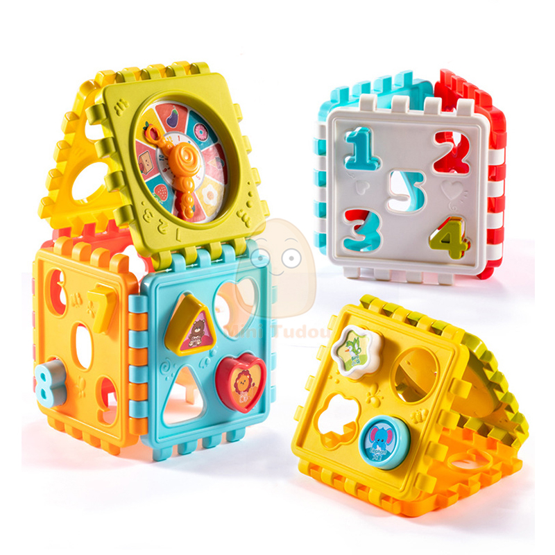 Baby Toy Montessori Activity Cube Shape Match Sorter Box Color Number ...