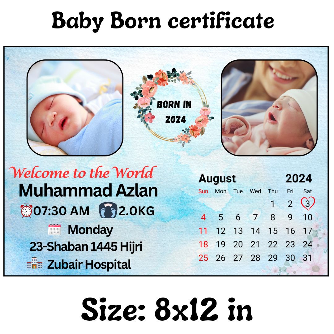Premium Quality Custom Baby Born Photo Frame Certificate with Date ...