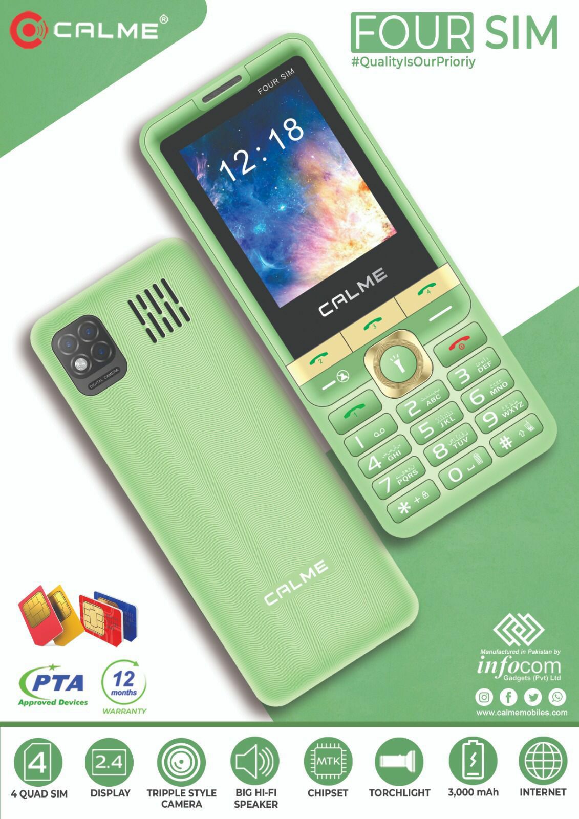 Calme Four Sim - 4 Sims mobile - PTA Approved - 2.4 Inch display ...