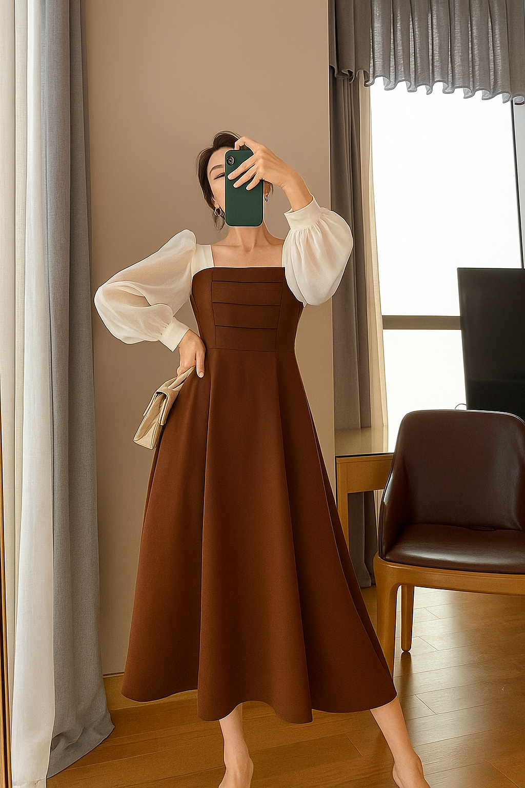 Color Block Dress Women's Winter Fashion Square Neck Celebrity Style ...