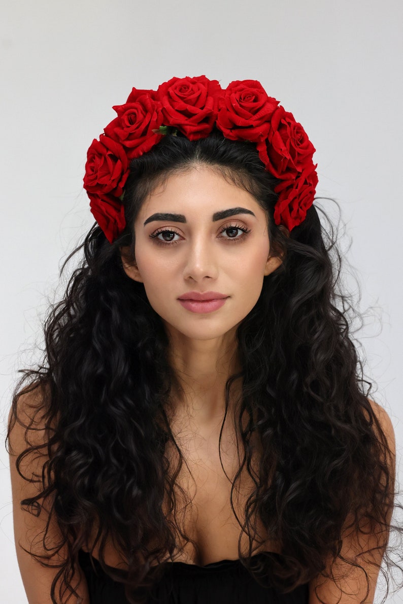 Velvet red rose flower headband, hairband with red roses, bridal flower ...