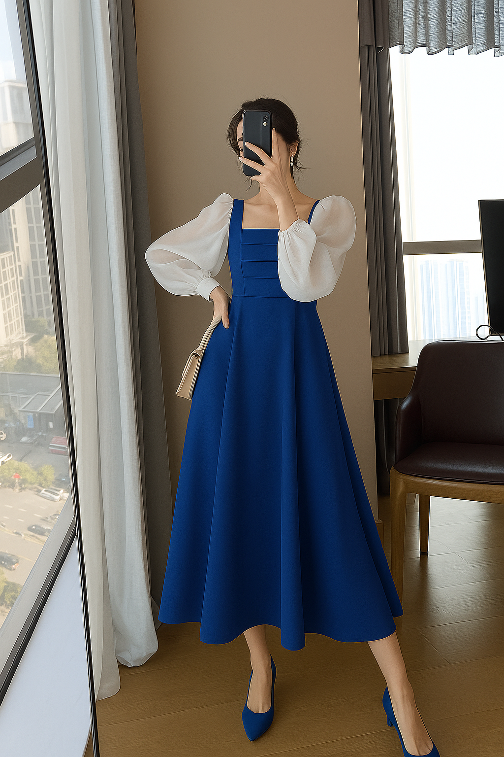 Color Block Dress Women's Winter Fashion Square Neck Celebrity Style ...