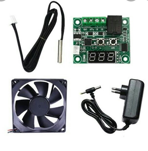 Combo W1209 12v DC temperature controller board with adapter 1.5 amp and DC fan diy kit ...