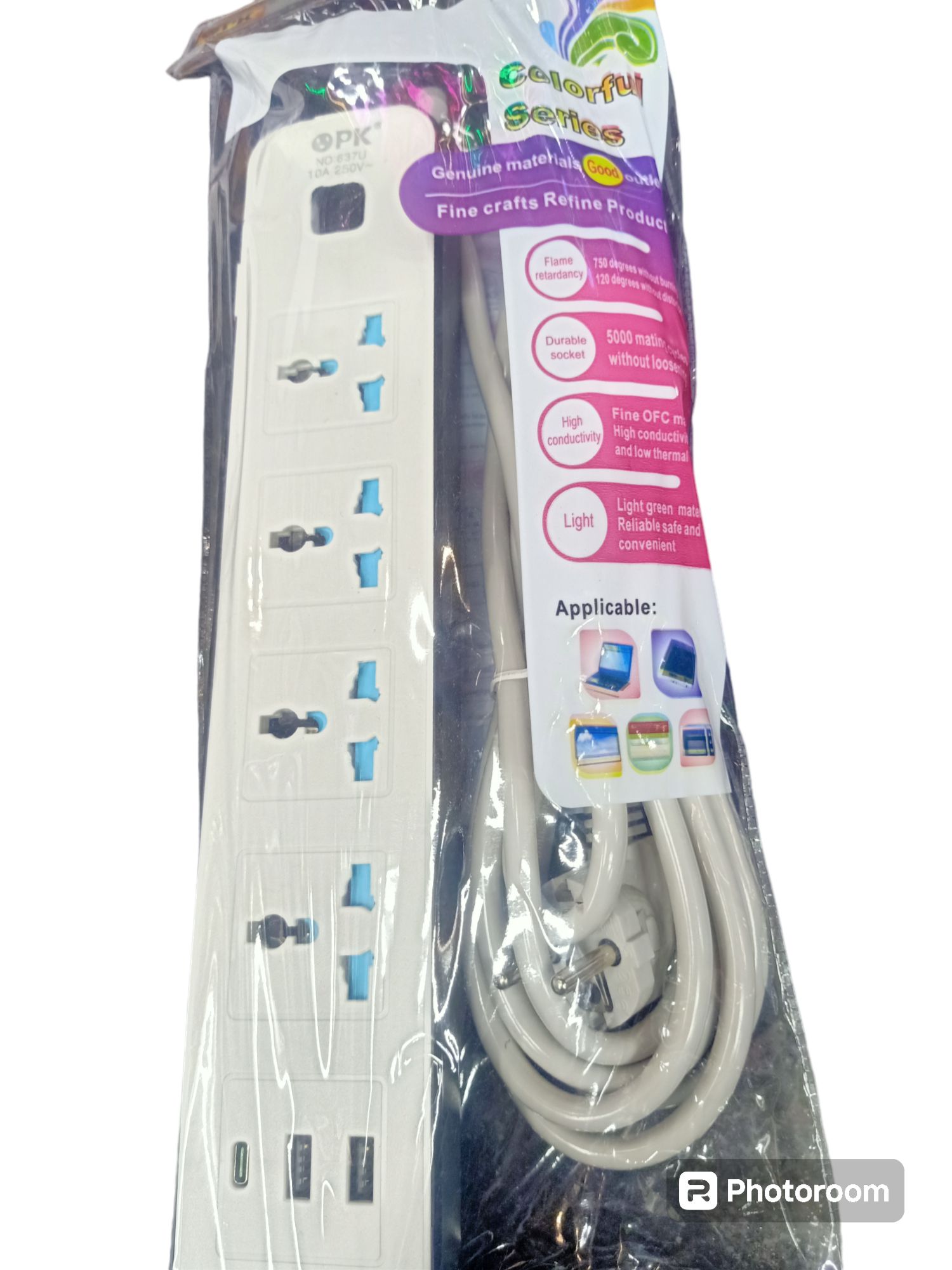 LongMax Extension Board with 4 Multiple Sockets, 2 USB Ports, 1 Type-C ...