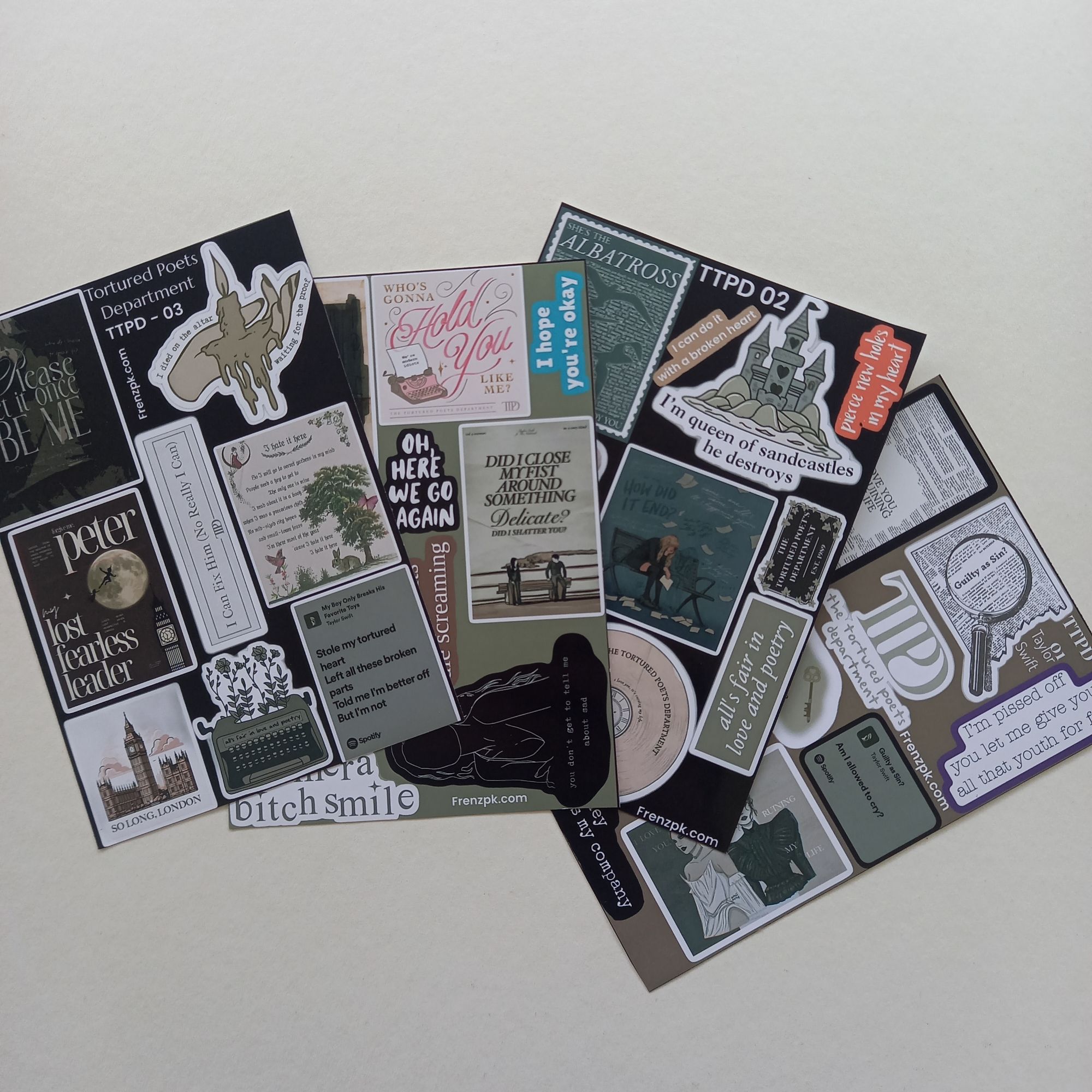 Taylor Swift Tortured Poets Department Pack of 4 Uncut Sticker sheets ...