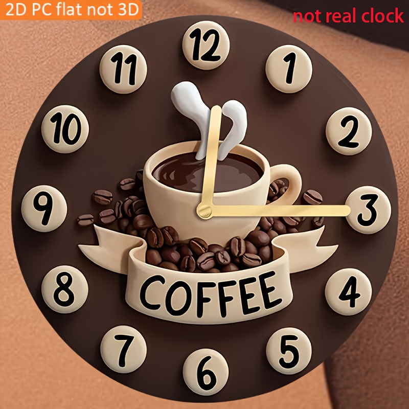 Vintage Coffee Wall Clock Artificial Wood,Battery-Free 2D FlatDesign ...