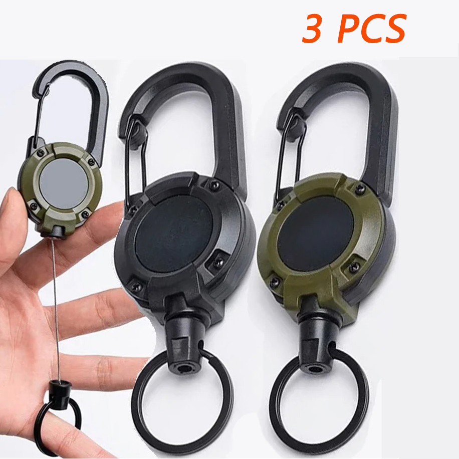 Retractable Heavy Duty Pull Reel Carabiner Key Chains Strong Steel Wire ...
