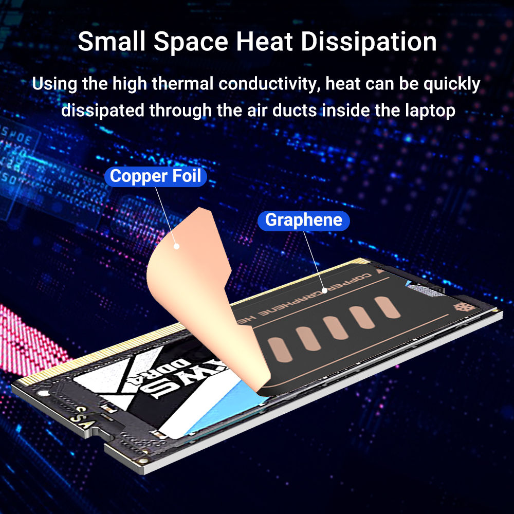 JEYI Graphene Laptop RAM Heatsink, Dual-Layer Graphene and Copper Foil Design Cooler Memory ...