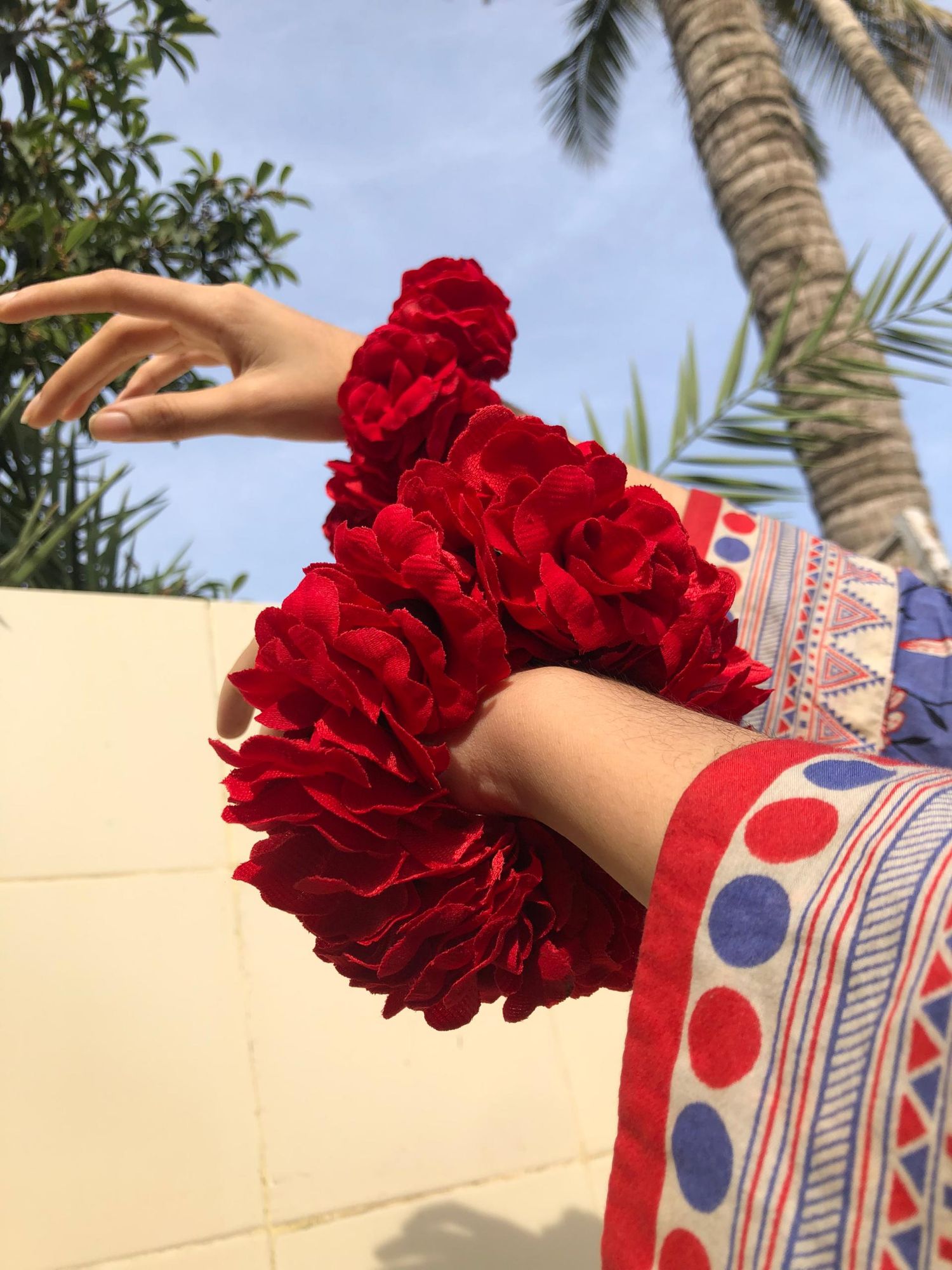 Artificial Hand Gajra Made With Red velvet Fabric. | Daraz.pk