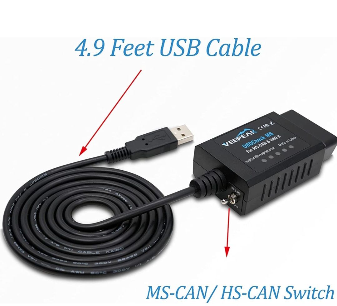 USB OBD II Adapter for For-Scan Windows with HS-CAN MS-CAN Switch ...