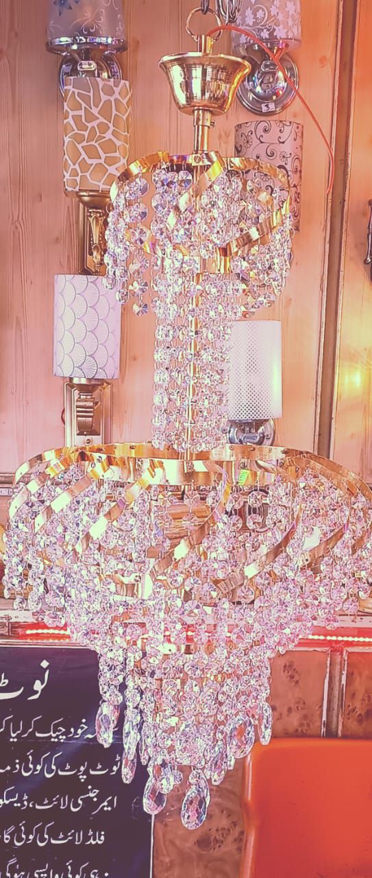 4 Light Brass Frame Crystal Stone Fanoos Hanging Ceiling Light | Daraz.pk
