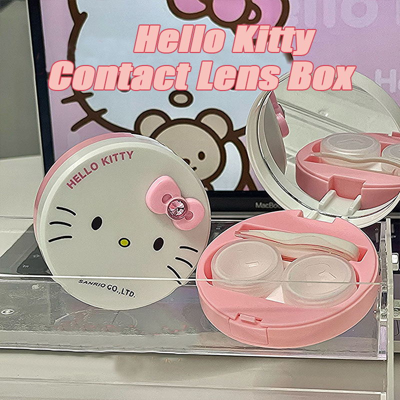 Hello Kitty Contact Lens Box Kawaii Sanrio Kt Cat Portable Mirror ...