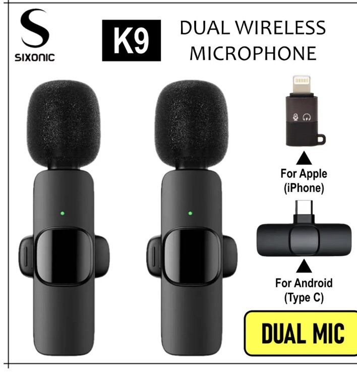 Original K9 Dual Wireless Microphone For Android Type C & Apple_iPhone ...