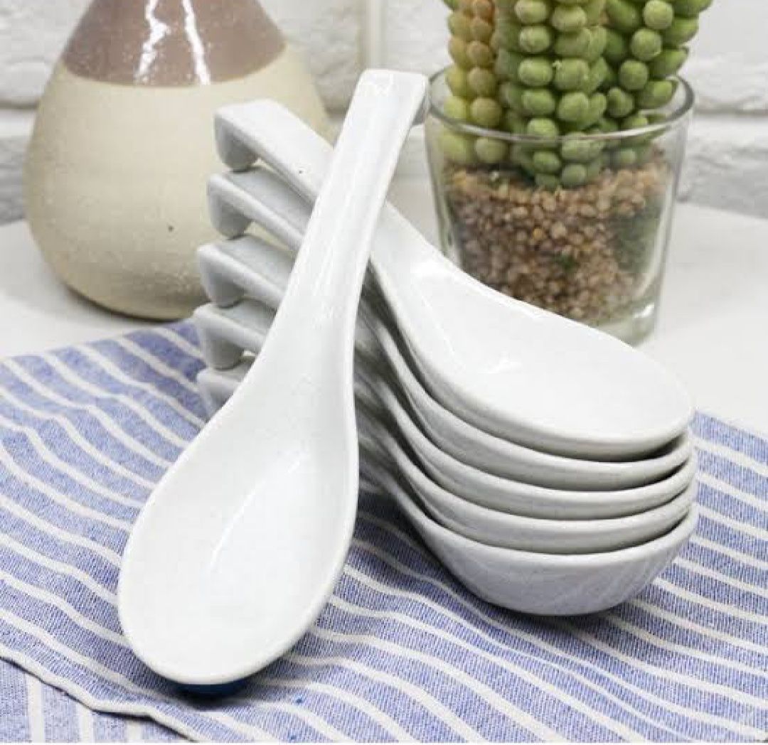 Set of 6) Soup Spoons Ceramic, Soup Spoons Set for Miso Dessert Pho ...