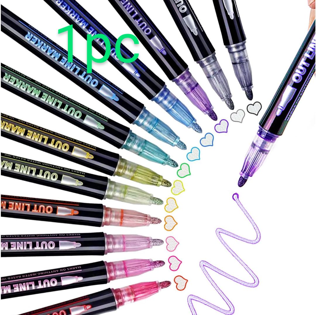 Double Line Outline Pens, Mix Colours Metallic Markers Glitter Writing ...