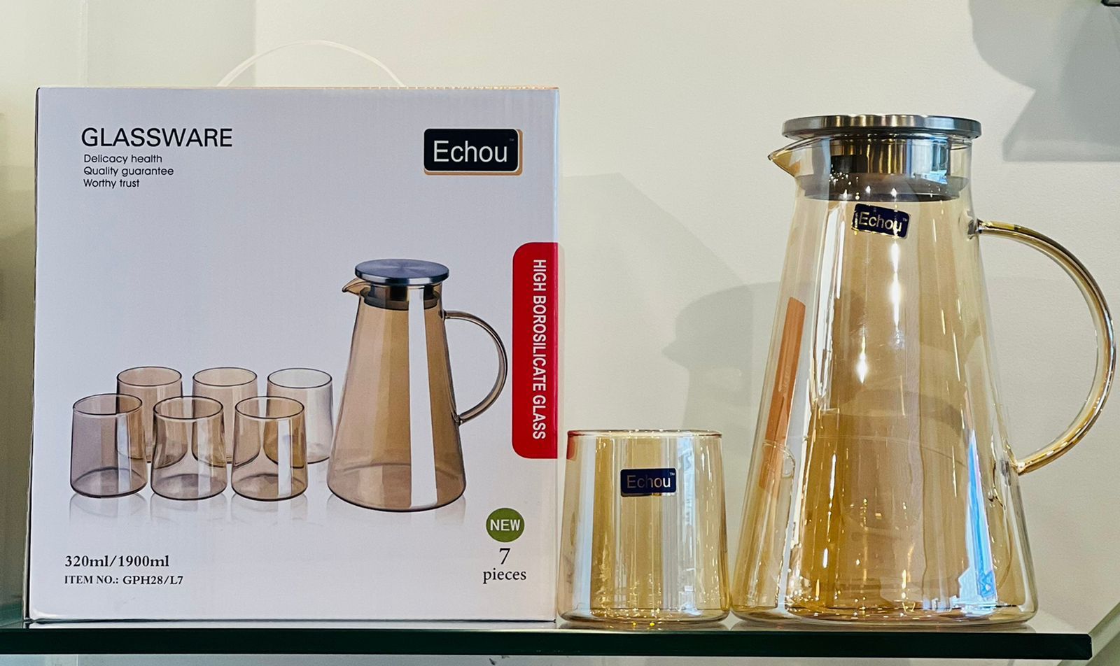 Fancy water set 7 pcs 1 jug with 6 glass golden color | Daraz.pk