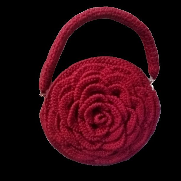Crochet Rose Handbag Red - Handmade 3D Flower Bag Women's Shoulder ...