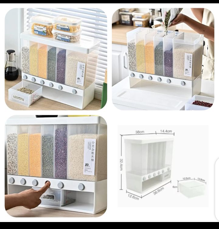 Wall-Mounted 6 In 1 Rise and pulses Dispenser, 6 in 1 Cereal Dispenser ...