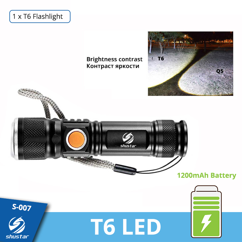 Powerful LED Flashlight With Tail USB Charging Head Zoomable waterproof ...